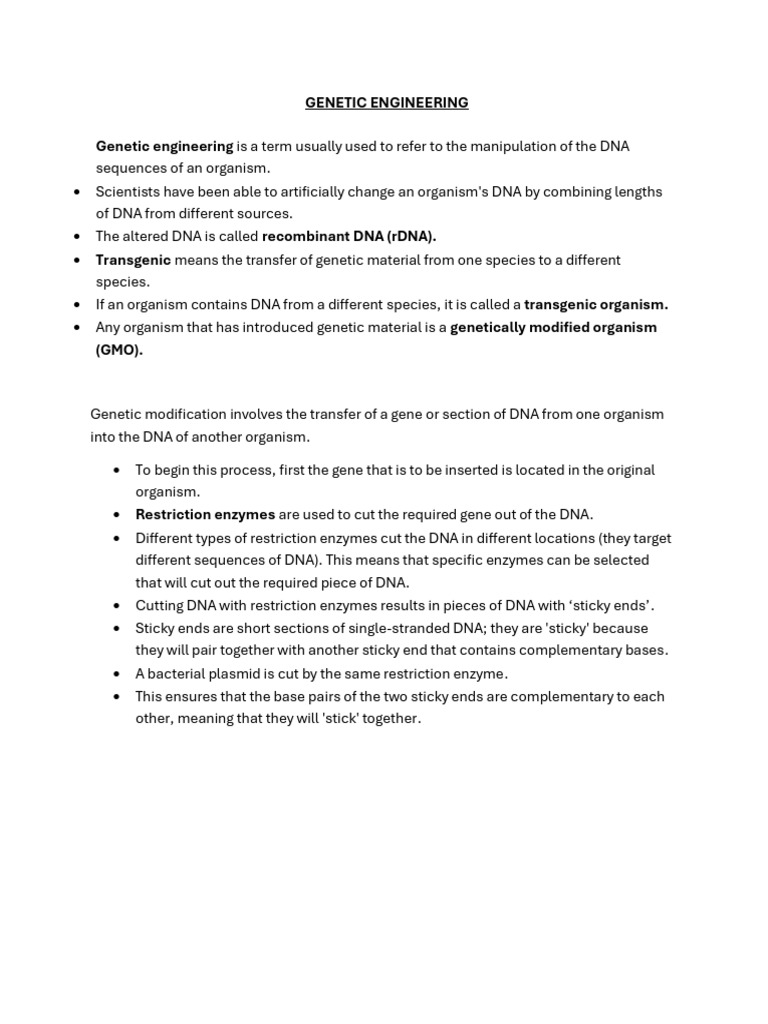 Genetic Engineering Overview | PDF | Genetic Engineering | Plasmid