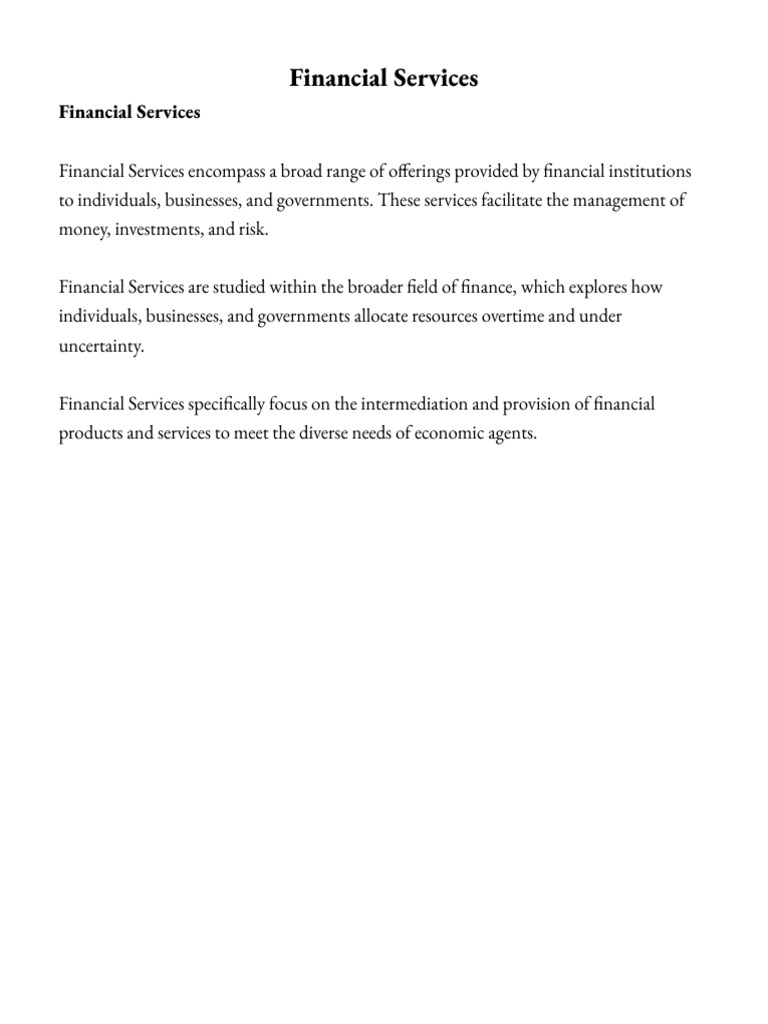 Financial Services Notes | PDF | Financial Markets | Securities (Finance)