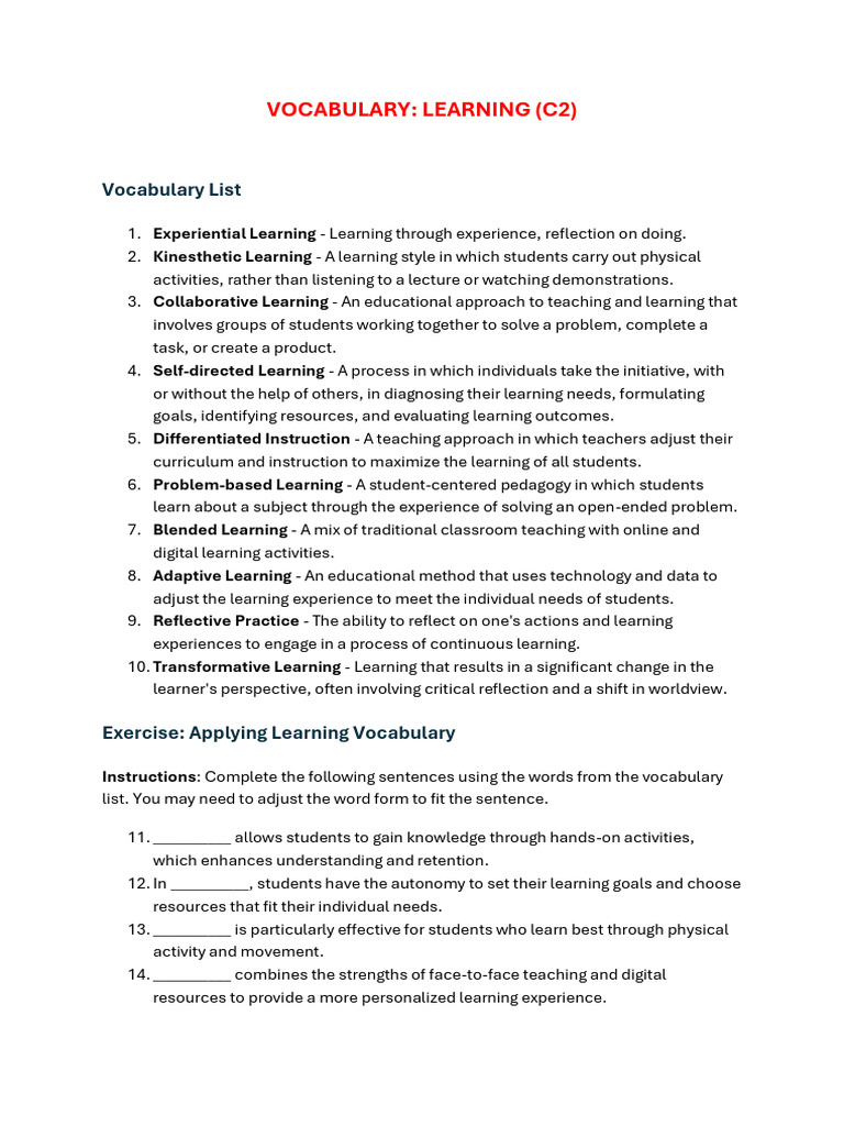 VOCABULARY LEARNING (C2) | PDF | Learning | Education Theory