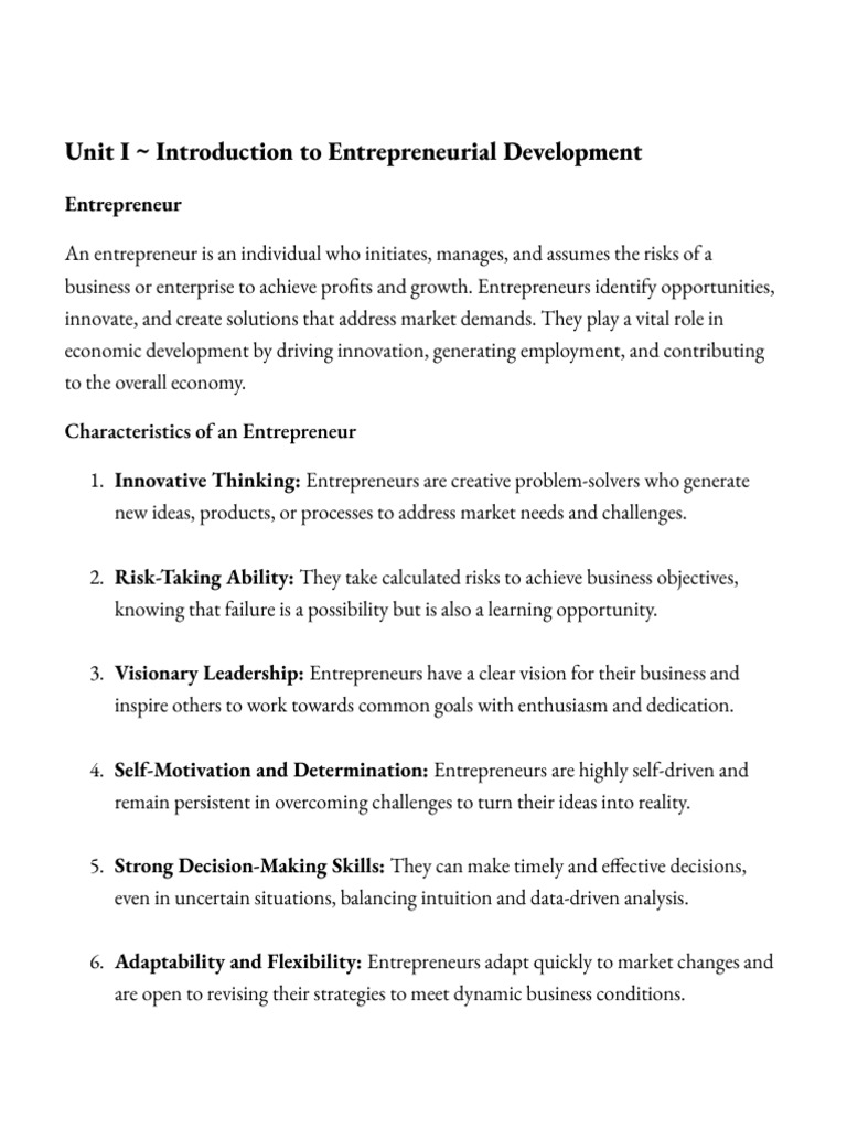 Entrepreneurial Development Notes | PDF | Entrepreneurship | Innovation