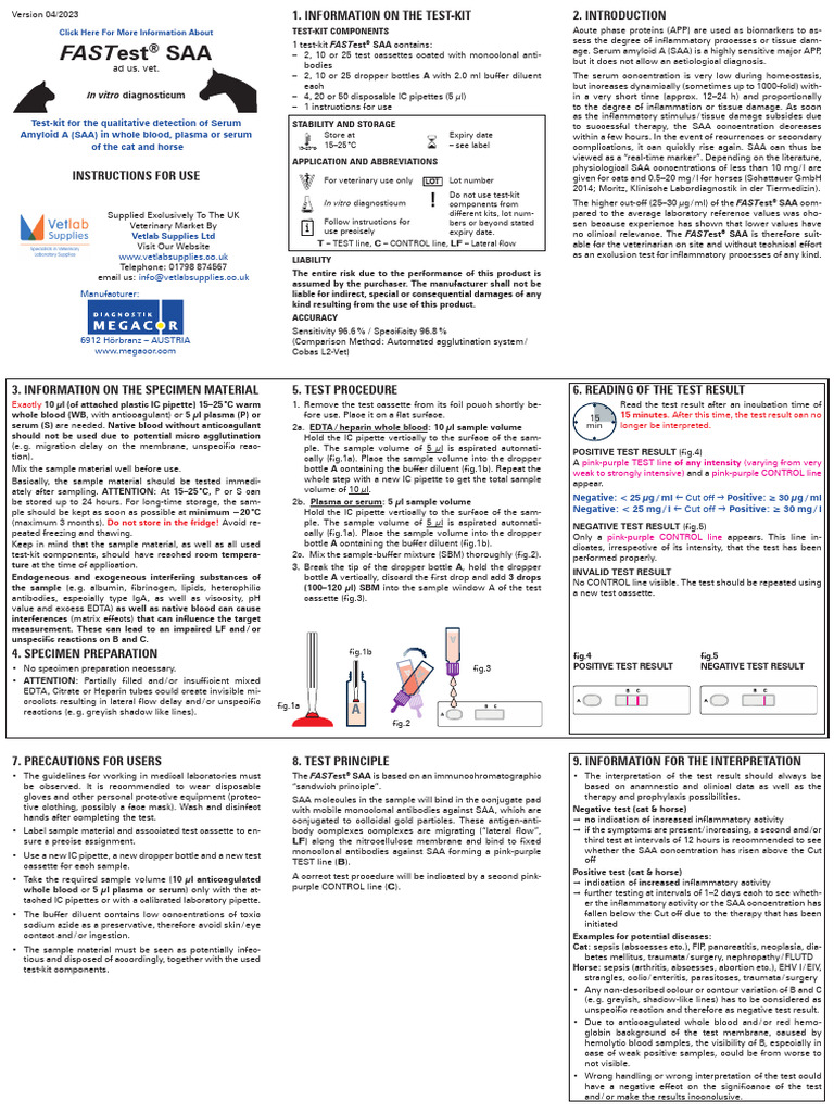 FASTest SAA Instructions For Use | PDF | Blood Plasma | Inflammation