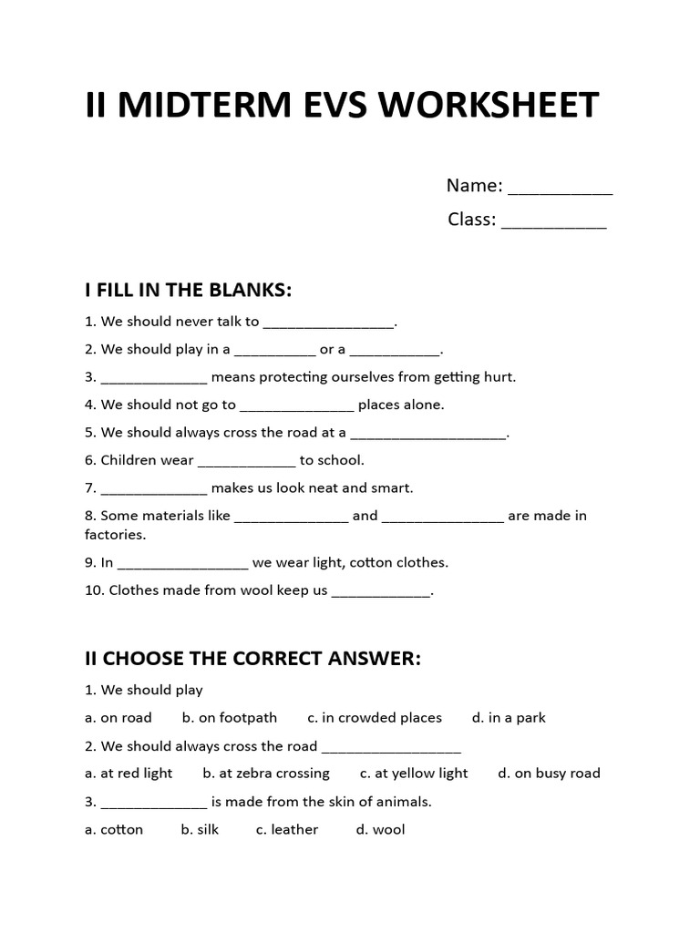 Evs Worksheet Pdf Clothing