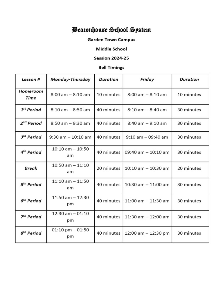 Bell Timings 2024-25 | PDF