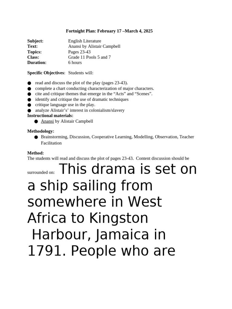 Anansi lesson Plan 2 | PDF
