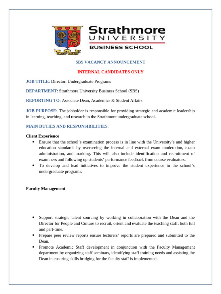 Director of Undergraduate Programs Vacancy | PDF | Curriculum | Student ...
