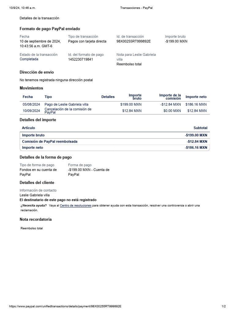 Formato de Pago Paypal Enviado: Fecha Tipo de Transacción Id. de ...