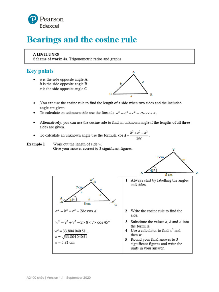 Bearings and the cosine rule - Worksheet + answers (5) | PDF ...