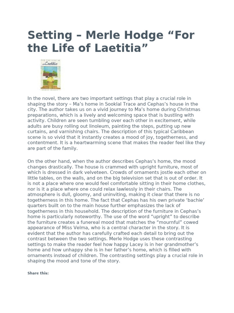 Contrasting Settings in "For the Life of Laetitia" | PDF