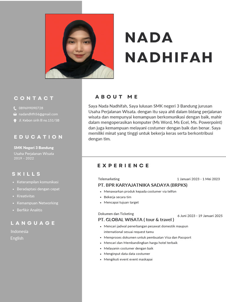 Profil Profesional Nada Nadhifah | PDF