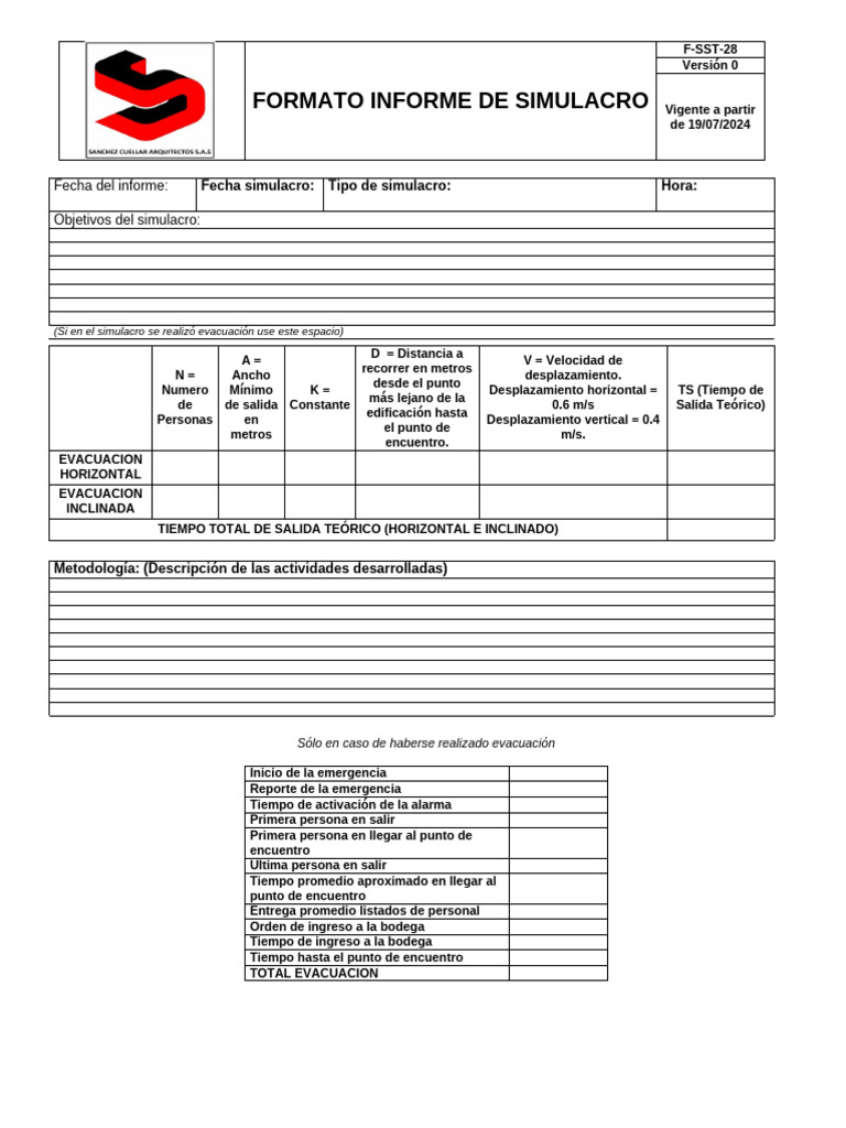 F-SST-28 Informe de Simulacro | PDF