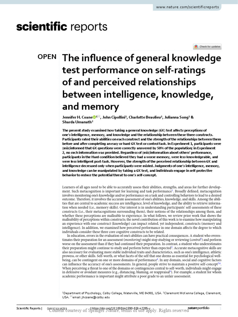 The Influence of General Knowledge Test Performanc | PDF ...