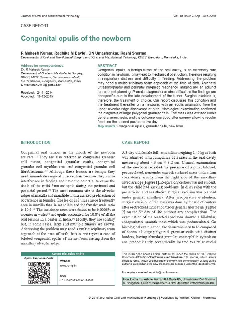 Congenital Epulis of The Newborn.30 | PDF | Clinical Medicine ...