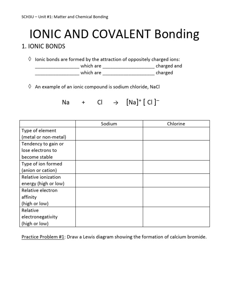Ionic and Covalent Bonding STUDENT HANDOUT | PDF | Chemical Bond | Ion