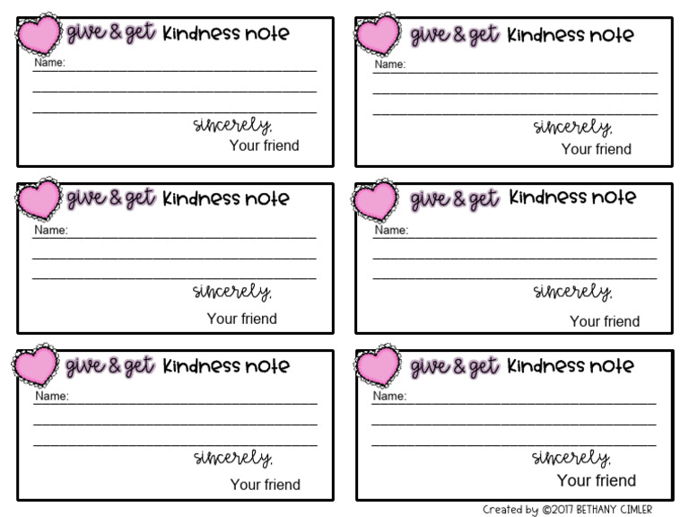 Kindness Note Template for Friends | PDF