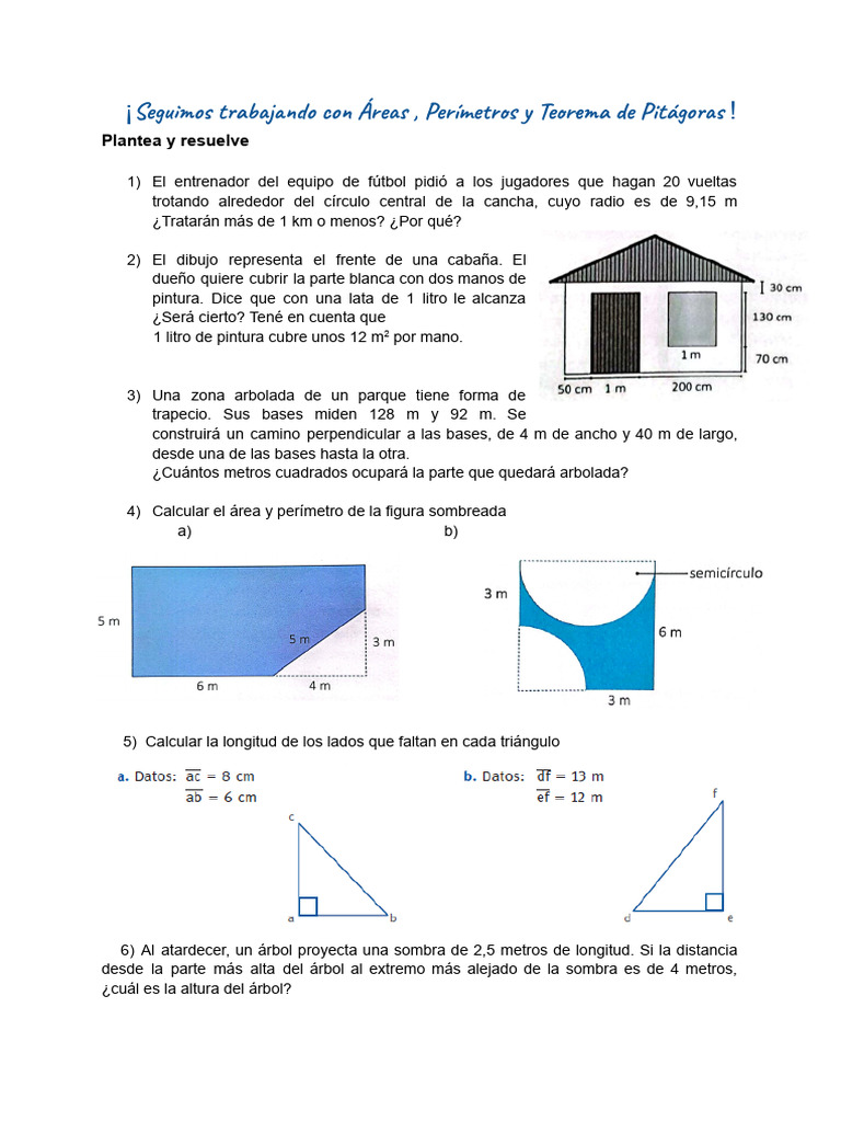 Áreas, Perímetros y Teorema de Pitágoras | PDF