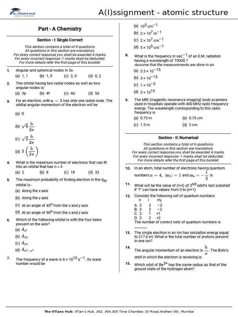 Atomic Structure Assignment Questions | PDF | Atomic Orbital | Electron