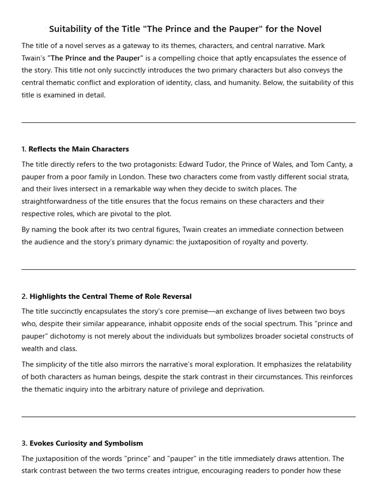 "The Prince and the Pauper | PDF | The Prince And The Pauper | Narrative