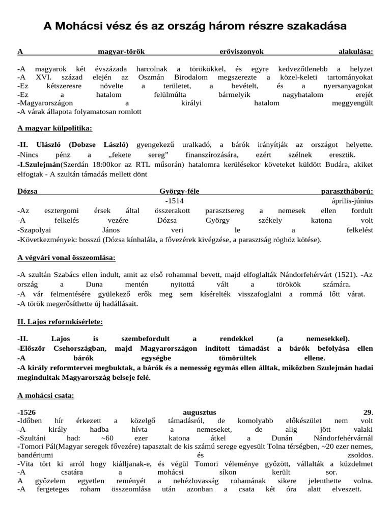 A Mohácsi Vész És Az Ország Három Részre Szakadása | PDF