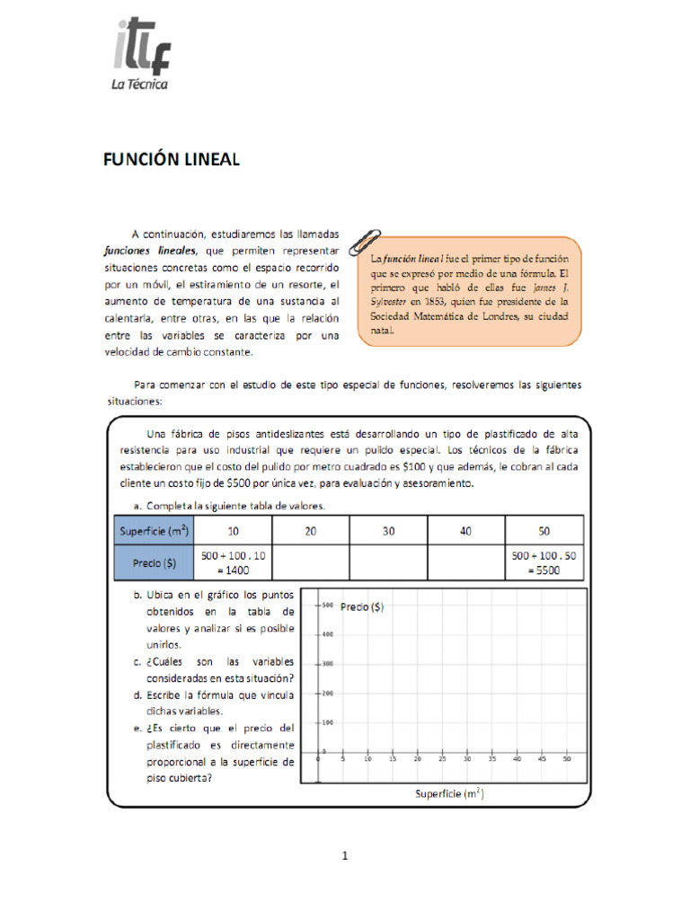 FUNCION LINEAL - | PDF