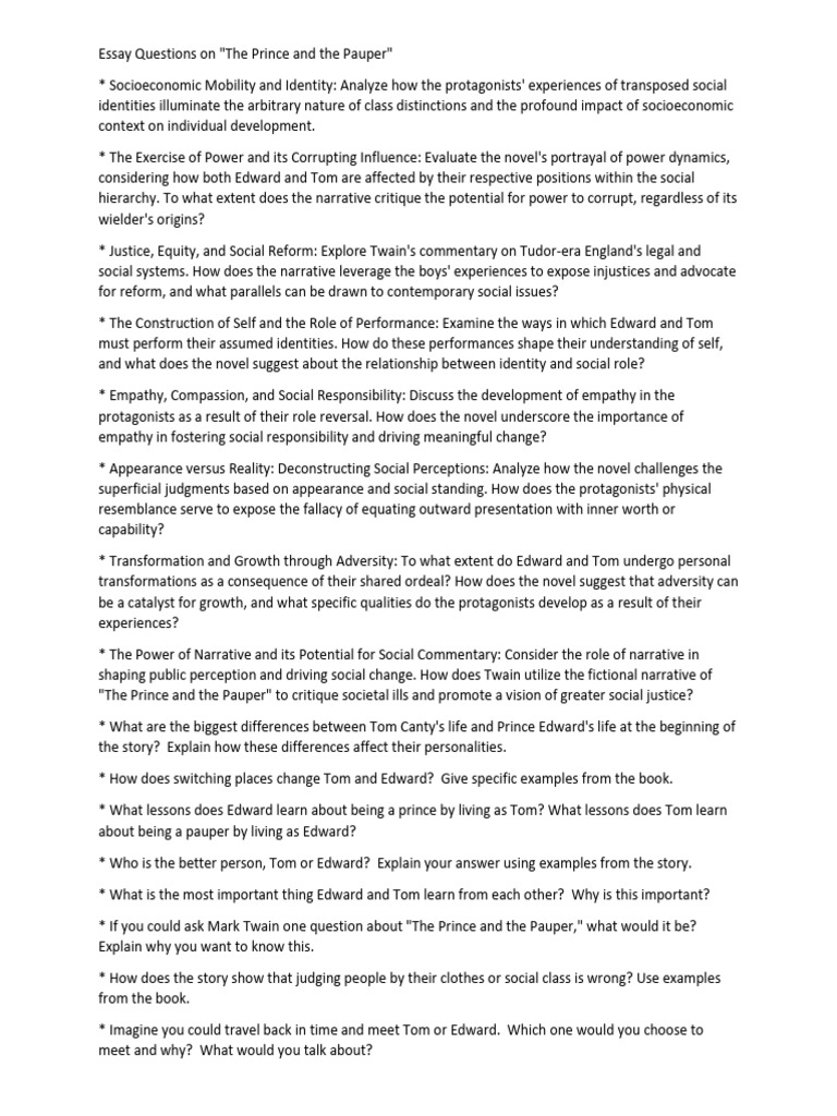 "The Prince and the Pauper" Analysis | PDF | The Prince And The Pauper ...