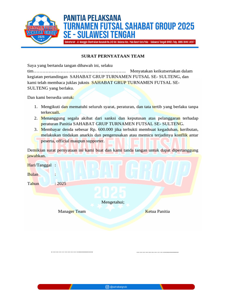 Formulir Pendaftaran Futsal Team Mahasiswa | PDF