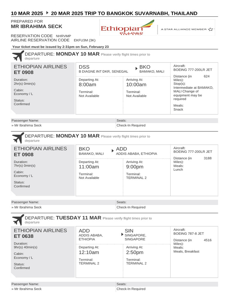 Travel Reservation March 10 For MR IBRAHIMA SECK | PDF | Airliner | Jet Aircraft