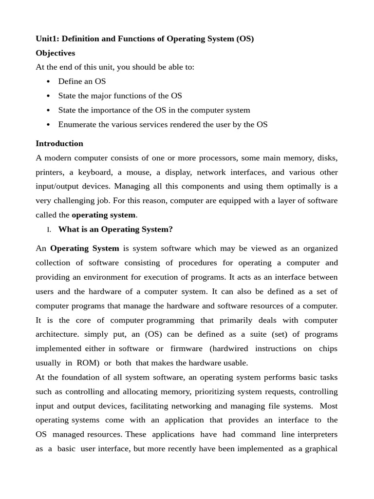 unit1introductionto operating system | PDF | Operating System | Programming unit1introductionto operating system | PDF | Operating System | Programming