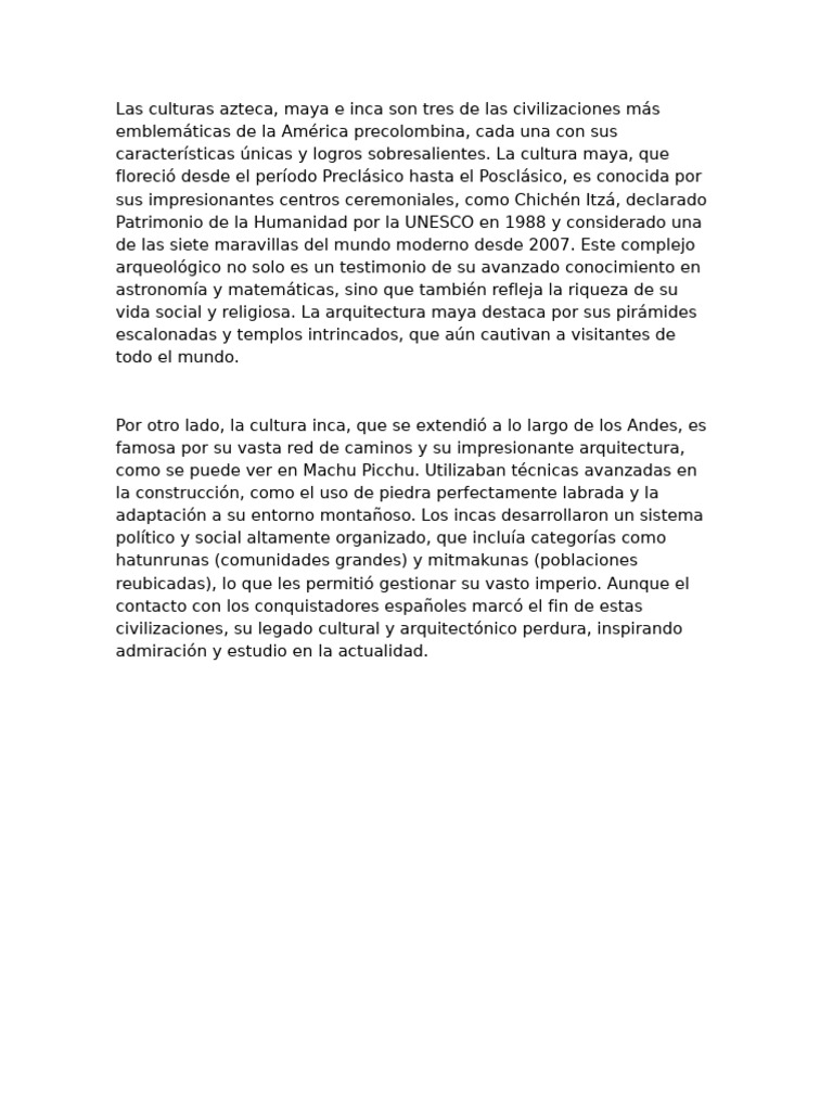 Culturas Azteca, Maya e Inca: Legado | PDF