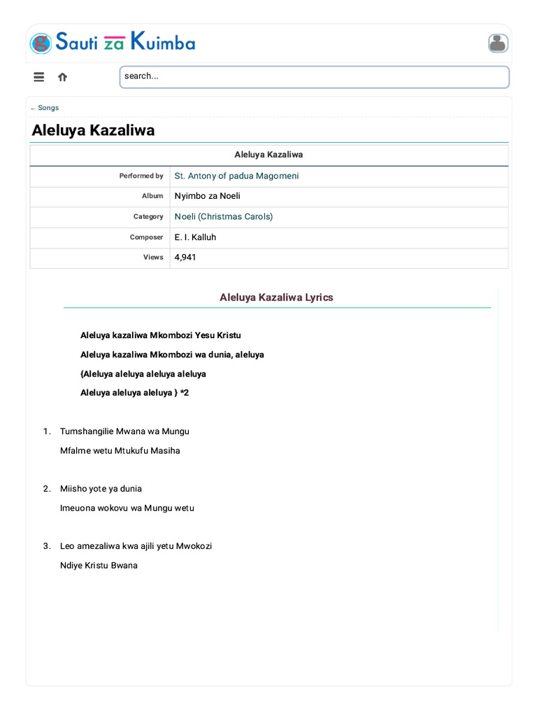 Aleluya Kazaliwa _ Sauti za Kuimba | PDF