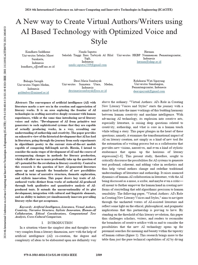 A New Way To Create Virtual Authors Writers Using AI Based Technology ...