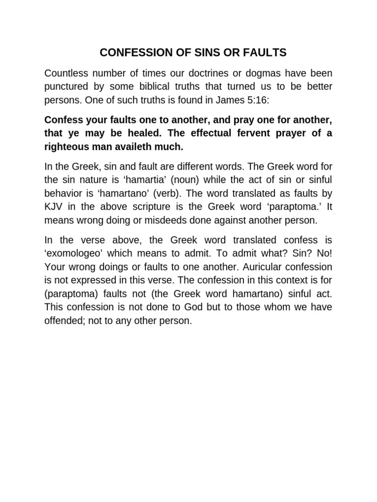 Confession of Sins or Faults | PDF