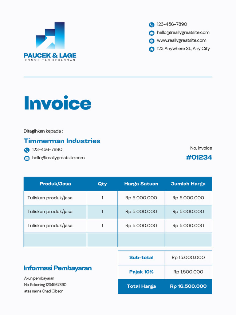 Invoice Jasa Konsultan Keuangan Profesional Minimalis Biru Putih | PDF