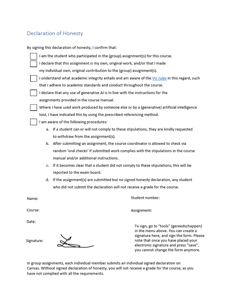 Honesty Declaration 2024. | PDF