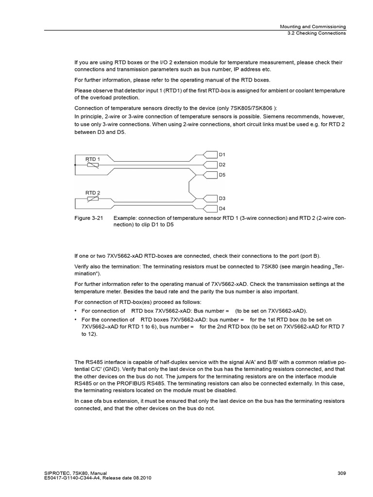 RTD Connection 7SK80xx Manual A4 V040301 Us | PDF | Resistor | Telecommunications