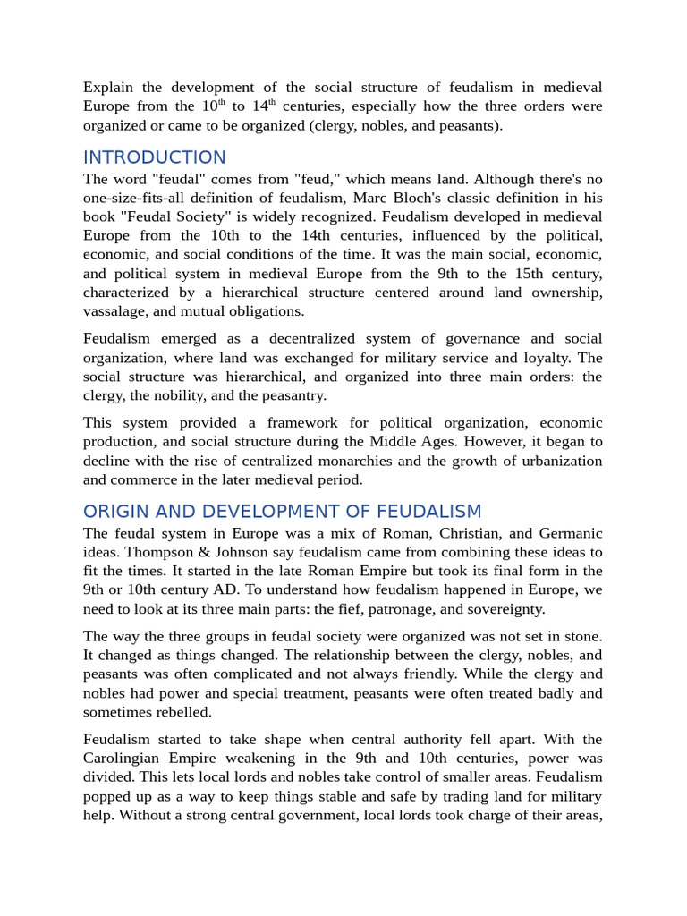 feudalism in medieval europe | PDF | Feudalism | Serfdom