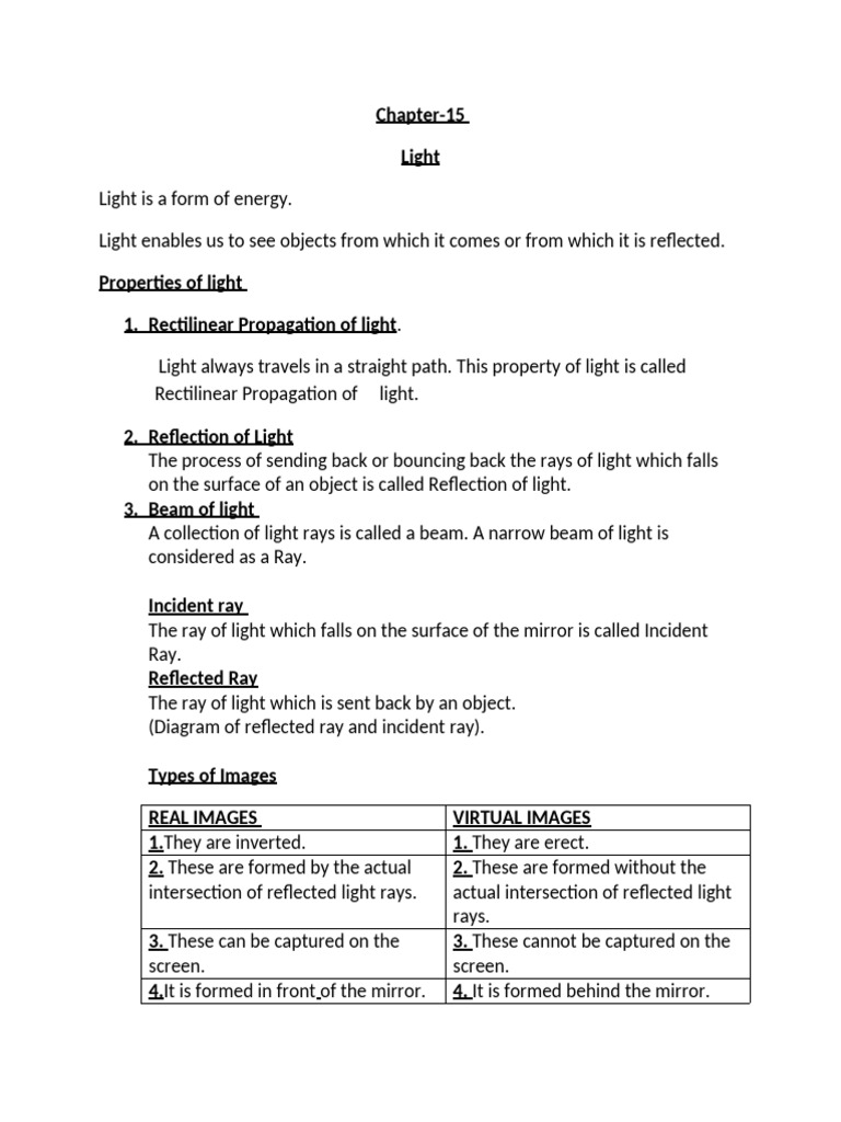 LIGHT -NOTES 2023-24 | PDF | Mirror | Glass Engineering And Science
