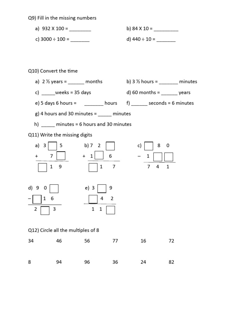 Math Revision Part 2 Grade 4 Term 1 | PDF