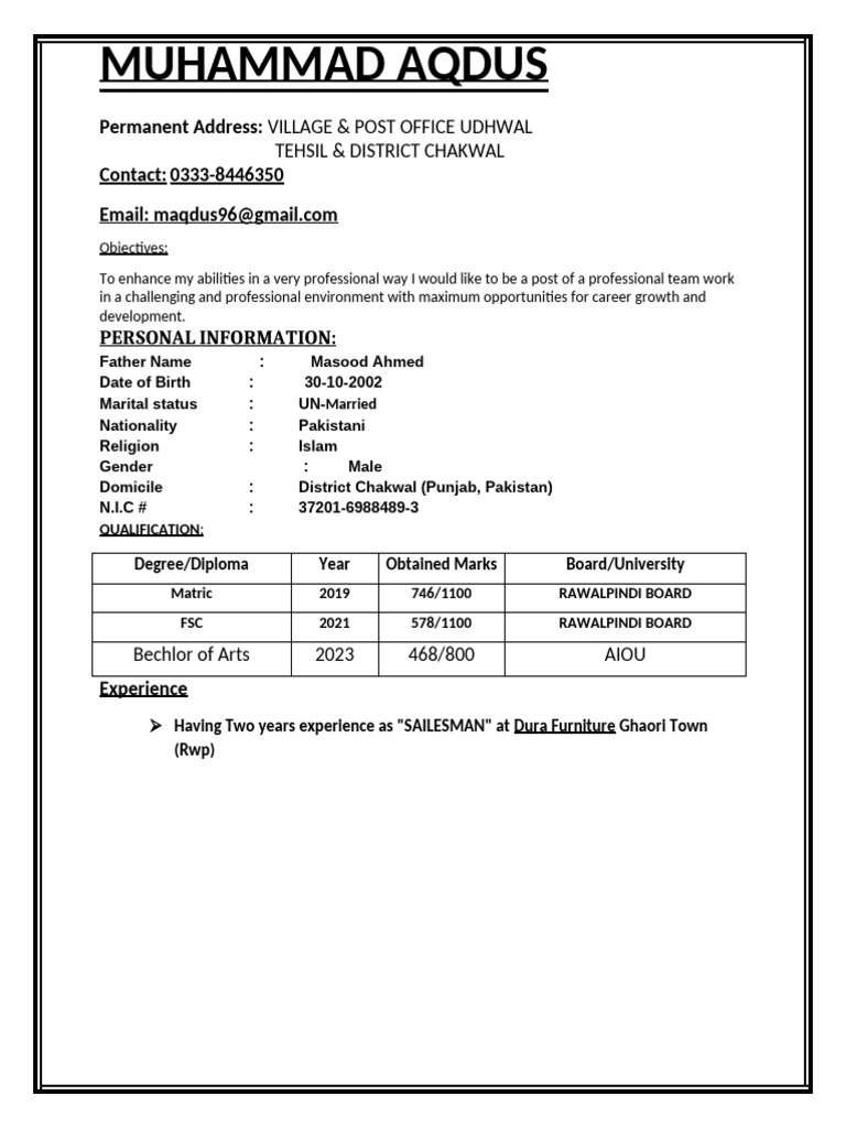 Aqdus - CV 1 2 1 | PDF