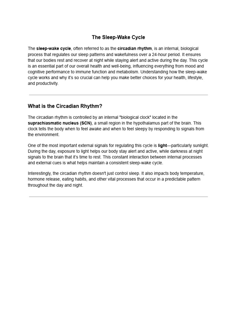 Understanding the Sleep-Wake Cycle | PDF | Sleep | Circadian Rhythm