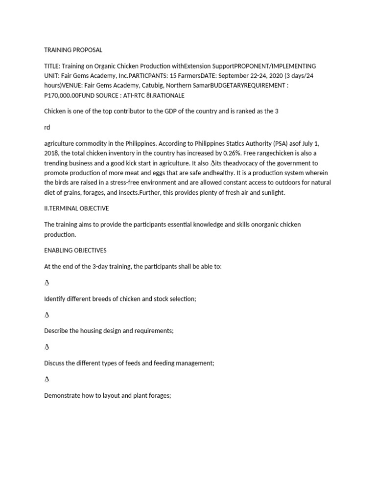 TRAINING PROPOSAL | PDF | Agriculture | Poverty Reduction