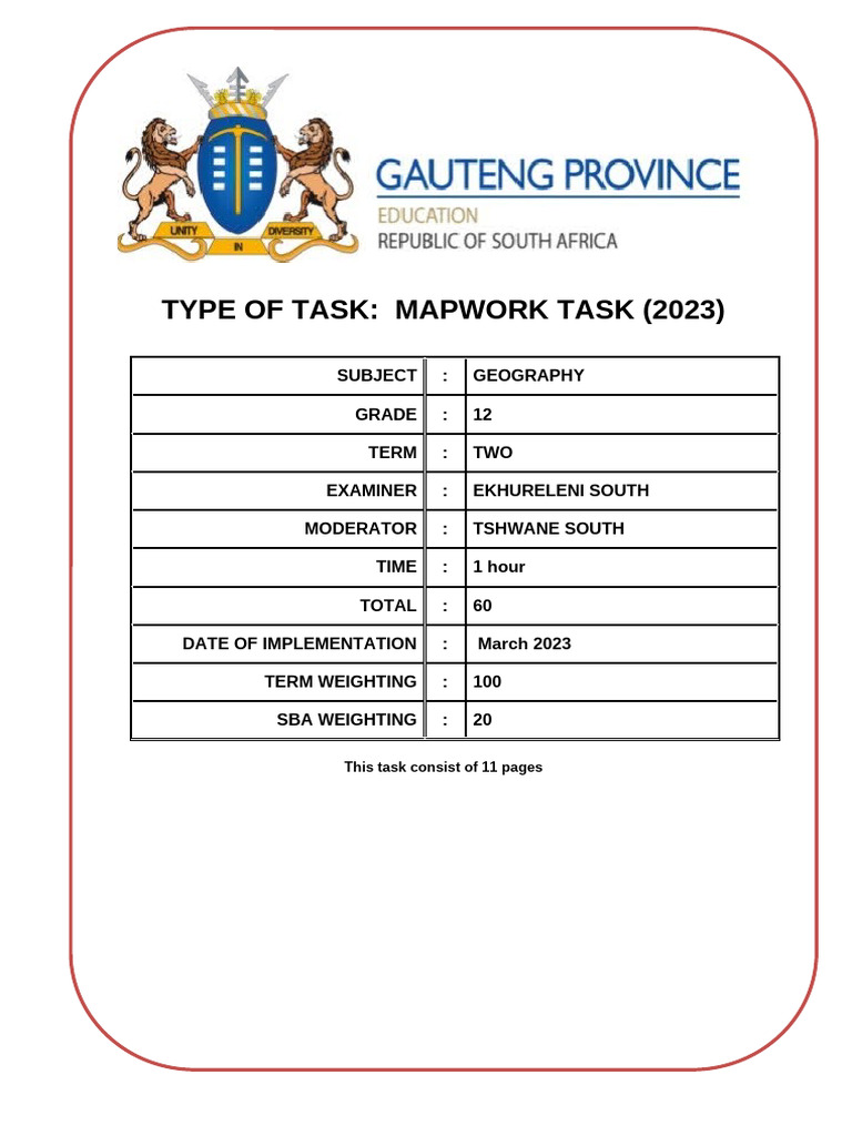 MAPWORK TASK TERM 2 - ERMELO Gr12 | PDF | Geographic Information System