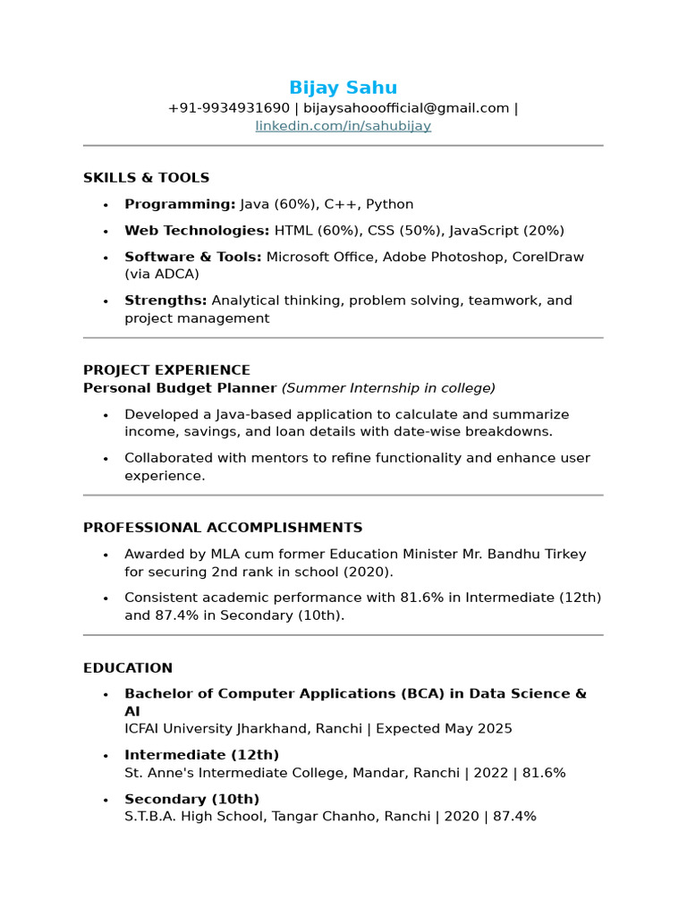 Bijay Sahu Resume | PDF