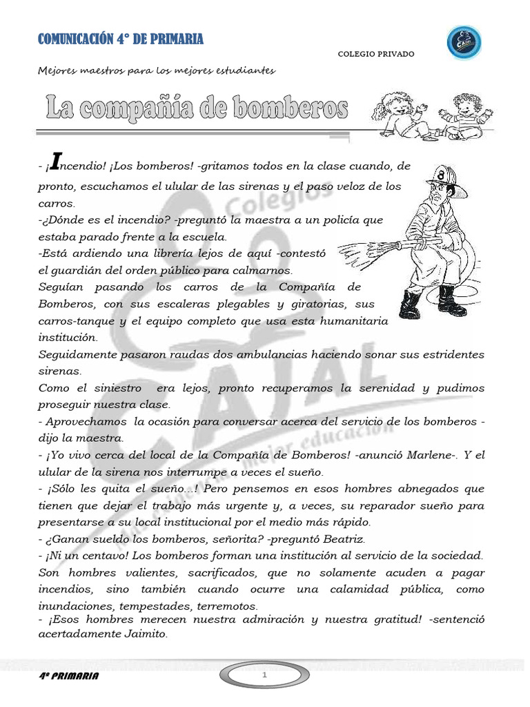 Actividades sobre los Bomberos para 4° Primaria | PDF
