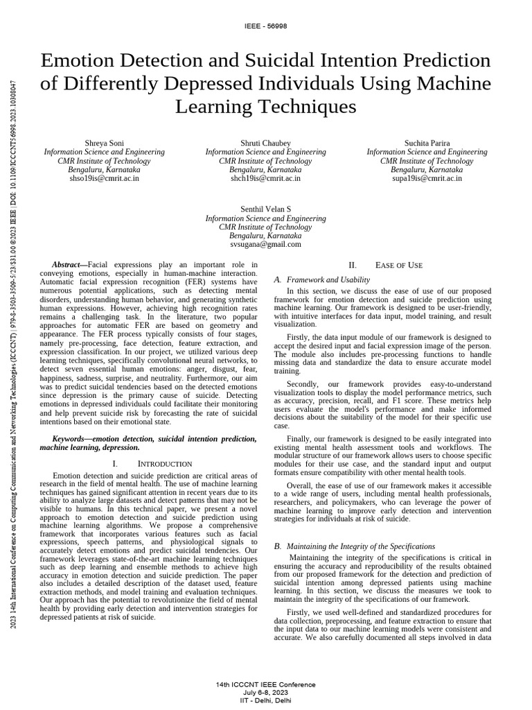 Emotion Detection and Suicidal Intention Prediction of Differently Depressed Individuals Using ...