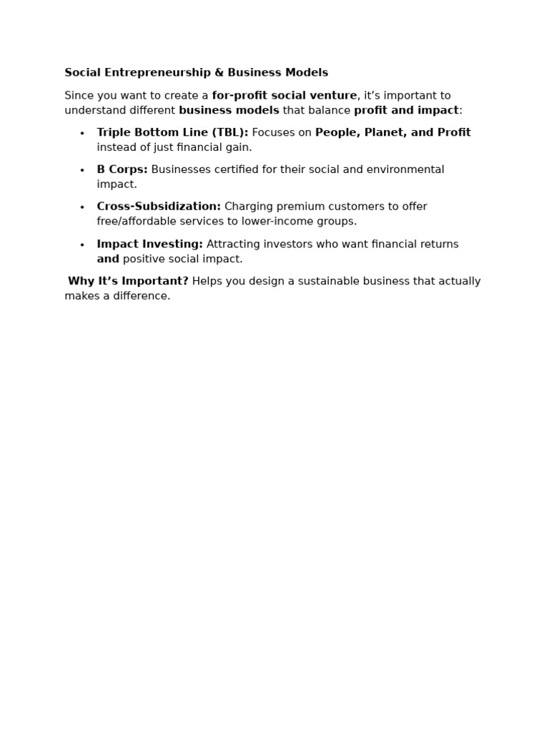 Social Entrepreneurship & Business Models | PDF