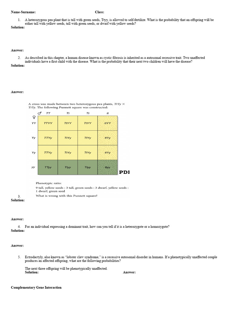 Genetic Probability and Inheritance Problems | PDF | Dominance ...