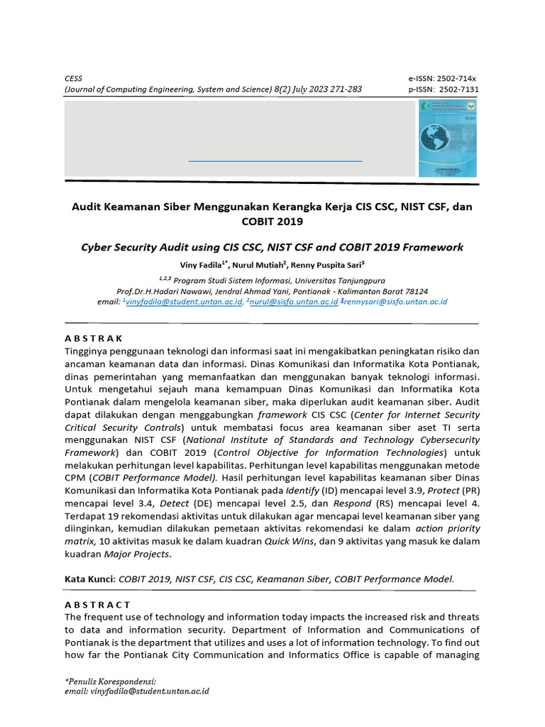 Audit Keamanan Siber Menggunakan Kerangka Kerja CIS CSC, NIST CSF, Dan ...