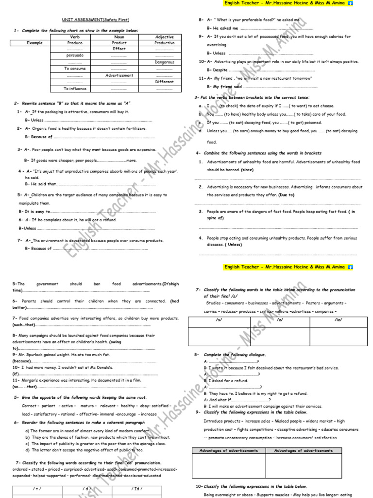 Unit Assessment Safety First | PDF | Junk Food | Nutrition