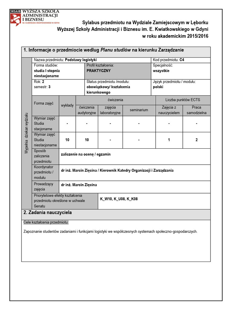 C4. Podstawy Logistyki | PDF
