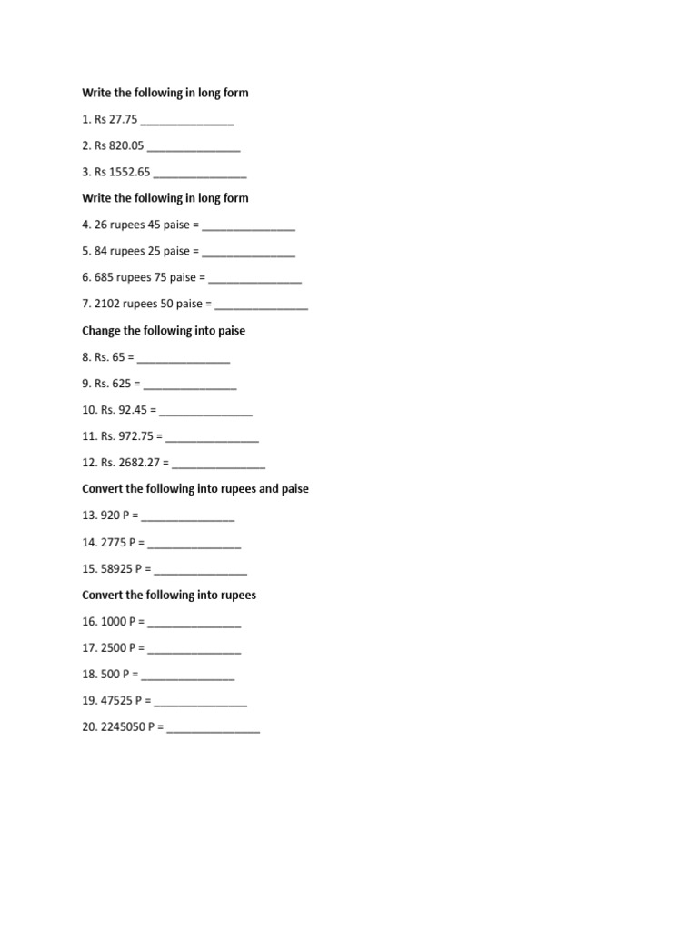 Maths Class 3 Worksheet On Measurement, Money and Fractions | PDF